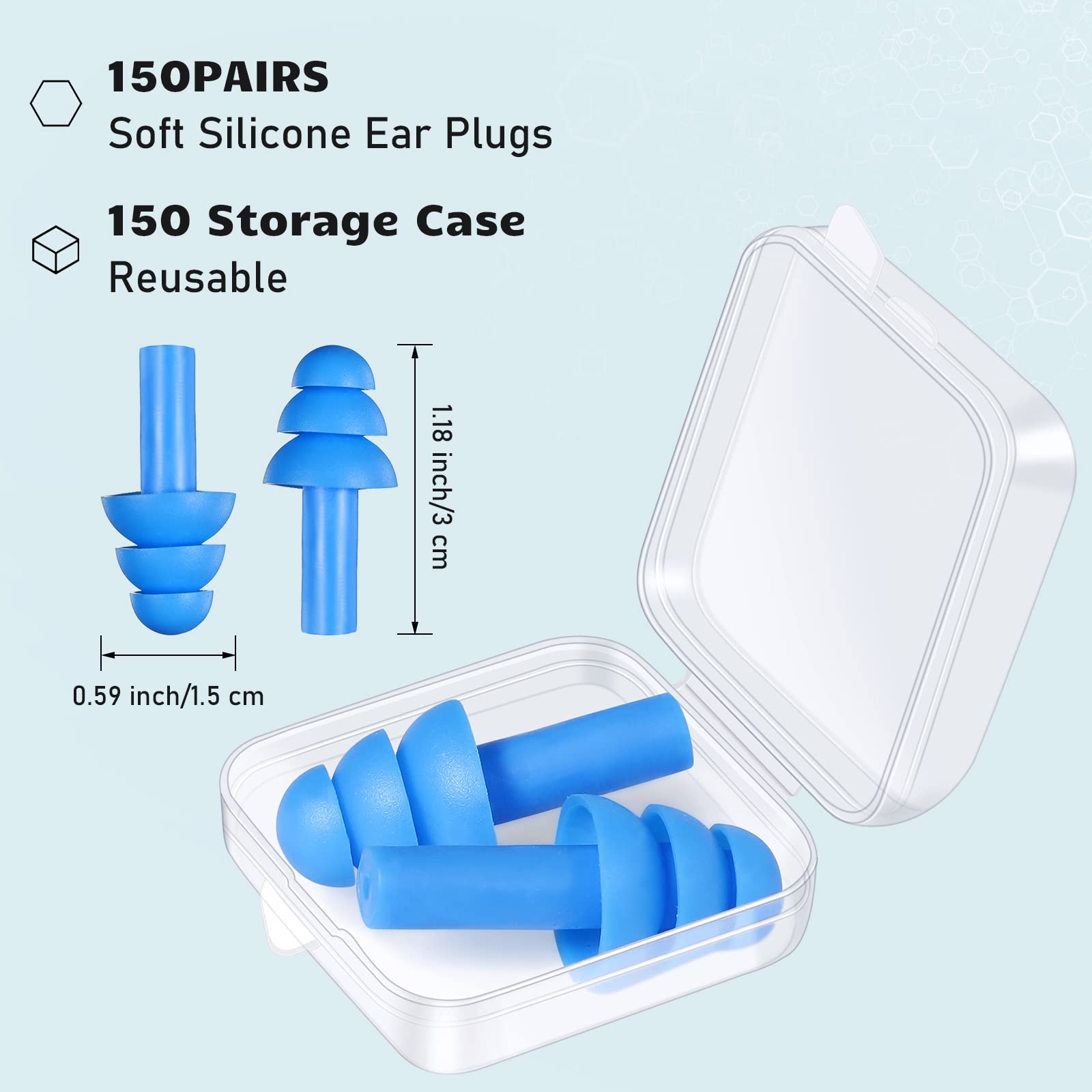 150 Pairs Silicone Ear Plugs Bulk Individually Wrapped Noise Cancelling Earplugs for Sleeping Reusable Noise Reduction Earplugs Colorful Soft Ear Plugs with Carry Case for Swimming Snoring