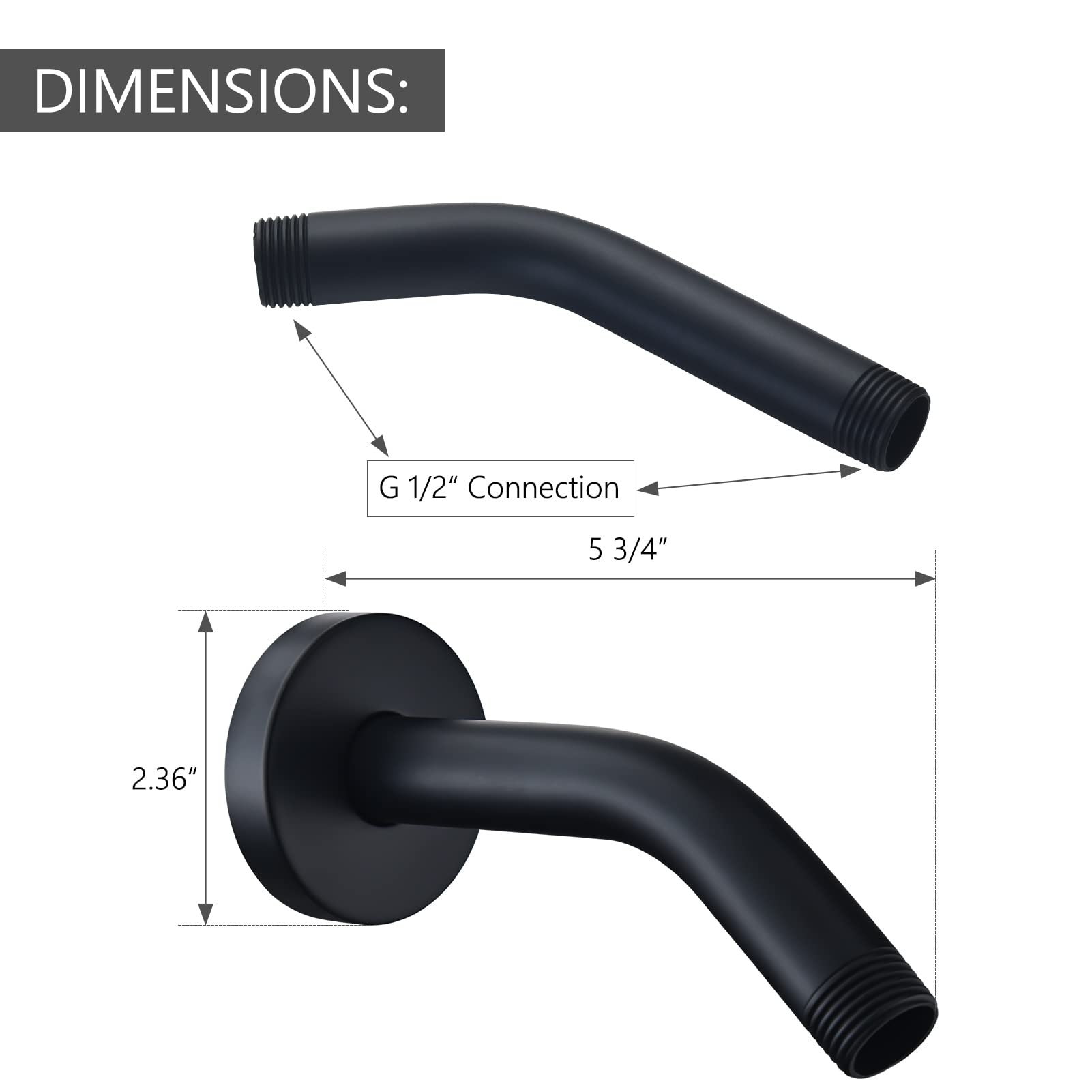 LOWCUS Wall Mounted Extention Shower Arm (Sold with Shower Arm Flange) for U4993-BL 6-inches, Matte Black