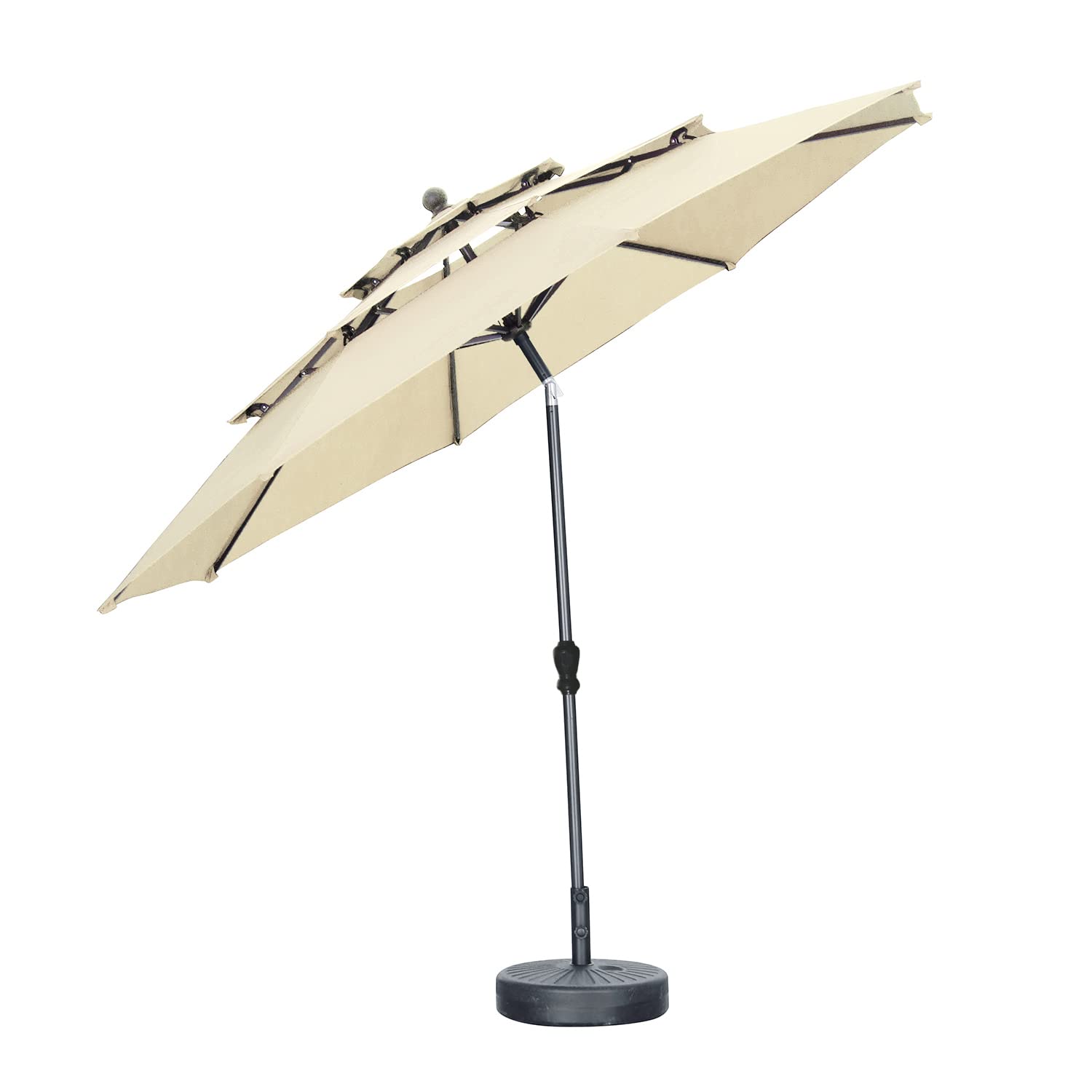 PUPZO 10ft Patio Umbrella 3 Tiers Outdoor Table Umbrella Market Umbrella with Tilt Adjustment and 8 Sturdy Ribs Umbrella for Garden, Backyard, Pool, Beach (Khaki)