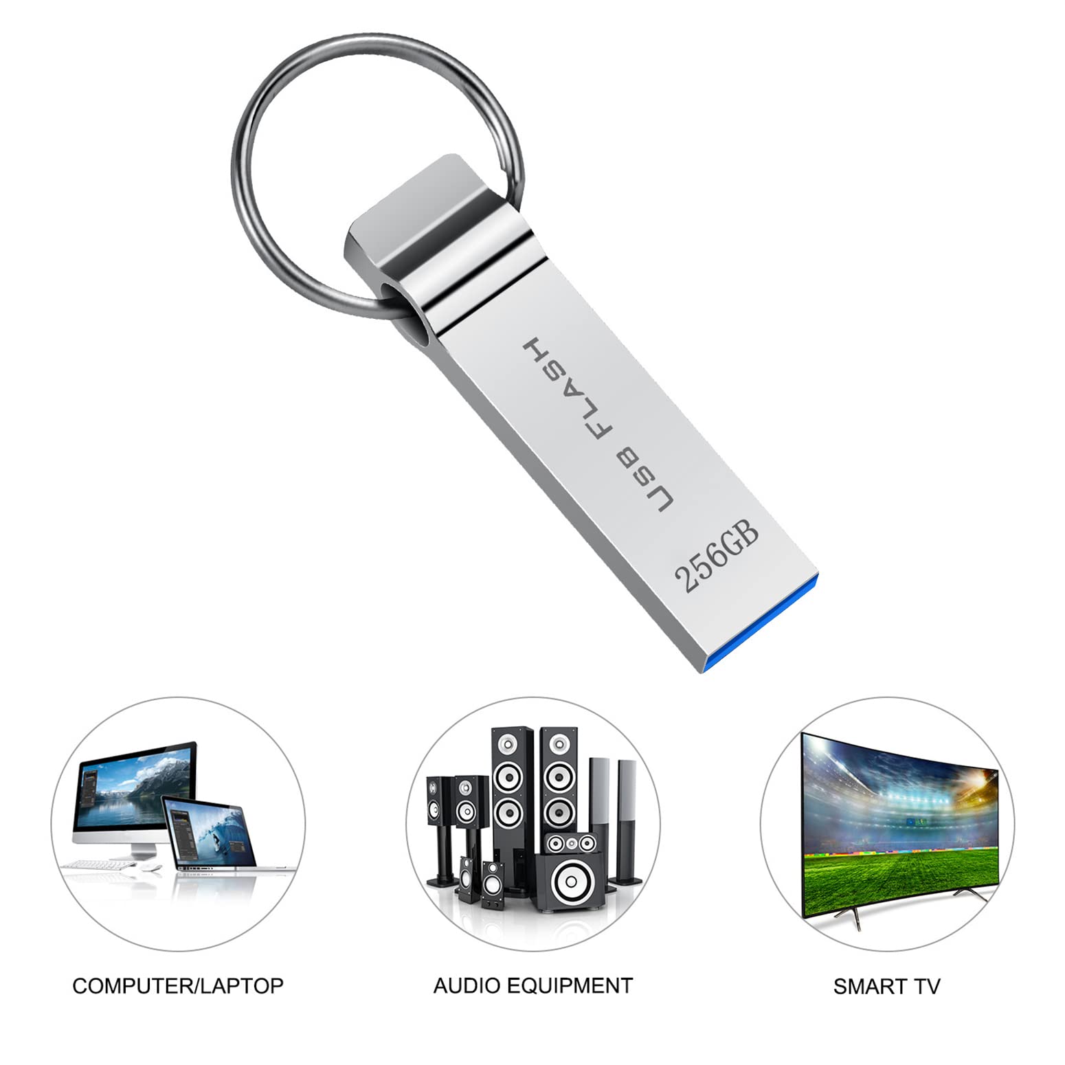 Marryler USB Flash Drive 256GB Waterproof USB Stick High Speed Memory Stick 256GB Ultra Large Storage Metal Thumb Drive with Keychain Design for Laptop Computer Tablet