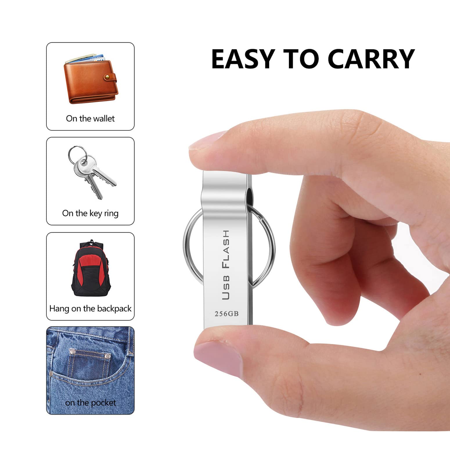 Marryler USB Flash Drive 256GB Waterproof USB Stick High Speed Memory Stick 256GB Ultra Large Storage Metal Thumb Drive with Keychain Design for Laptop Computer Tablet