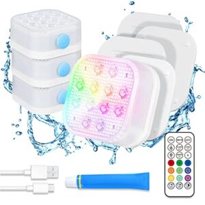 homly rechargeable submersible pool lights with remote, waterproof underwater charging battery operated controlled 16 color changing led with magnet floating lights pool pond decoration 4 pack