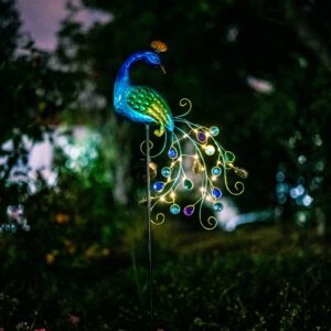 DREAMSOUL Metal Peacock Garden Solar Lights Outdoor Decorative Garden Stake Lights- Waterproof Peacock Solar Landscape LED Path Lights Patio Yard Garden Lawn Outside Decoration