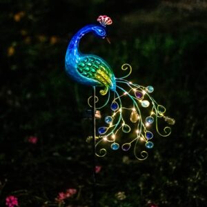 DREAMSOUL Metal Peacock Garden Solar Lights Outdoor Decorative Garden Stake Lights- Waterproof Peacock Solar Landscape LED Path Lights Patio Yard Garden Lawn Outside Decoration