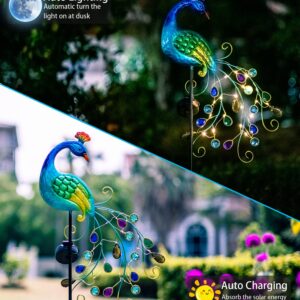 DREAMSOUL Metal Peacock Garden Solar Lights Outdoor Decorative Garden Stake Lights- Waterproof Peacock Solar Landscape LED Path Lights Patio Yard Garden Lawn Outside Decoration