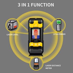 UTINOS 3 in 1 Stud Finder with Laser Level & Laser Measurement Tool Cross Line Laser Level Tool with Rechargable Battery Large Color Backlit Display