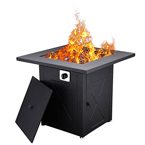 Grand Patio Propane Fire Pits 28 inch Outdoor Gas Fire Pit Table,50,000 BTU Square Steel Propane Fire Pit Table with Lid and Lava Rocks