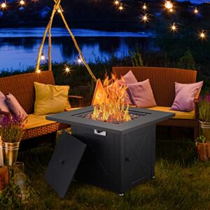 Grand Patio Propane Fire Pits 28 inch Outdoor Gas Fire Pit Table,50,000 BTU Square Steel Propane Fire Pit Table with Lid and Lava Rocks