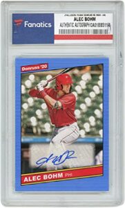 alec bohm philadelphia phillies autographed 2020 panini donruss rookie card #86s-ab trading card - baseball slabbed autographed cards