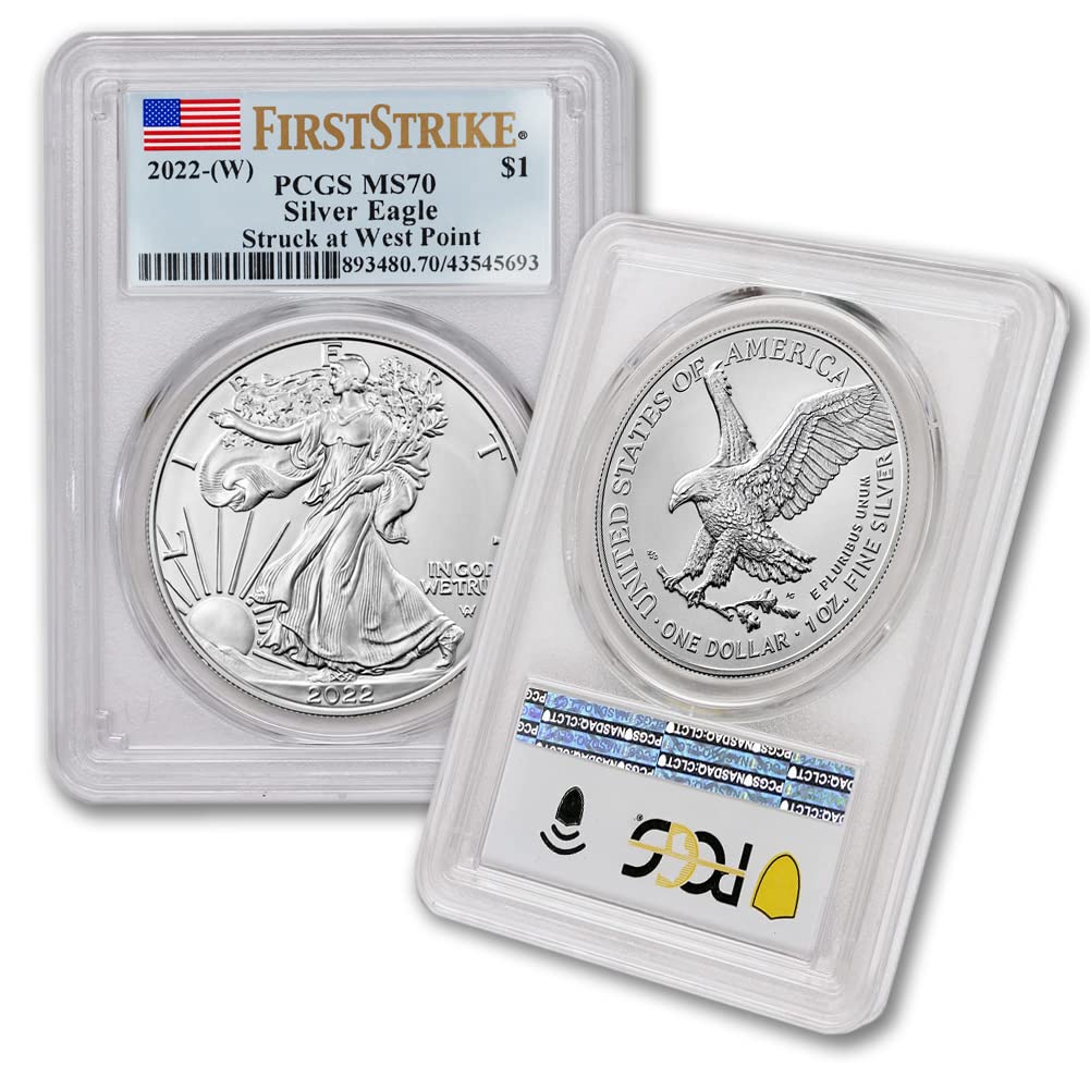 2022 (W) 1 oz American Silver Eagle MS-70 (First Strike - Struck at West Point - Flag Label) $1 MS70 PCGS