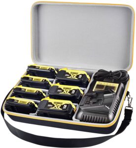 extra large battery storage holder case for dewalt 20v/ 60v max xr &charger, tool batteries pack container carrier box, holds 20v 2.0/3.0/4.0/5.0/6.0/9.0-ah batteries, adapter (bag only)