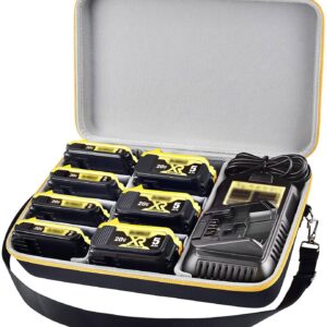 Extra Large Battery Storage Holder Case for DEWALT 20V/ 60V MAX XR &Charger, Tool Batteries Pack Container Carrier Box, Holds 20V 2.0/3.0/4.0/5.0/6.0/9.0-Ah Batteries, Adapter (Bag Only)