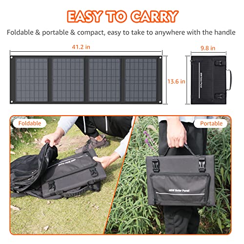 Apowking 40W Portable Solar Panels, Foldable Solar Panel Charger for 100-300W Portable Power Station, with Adjustable Kickstands, DC 12-15V Output, USB 3.0 Port for Camping Van RV Trip