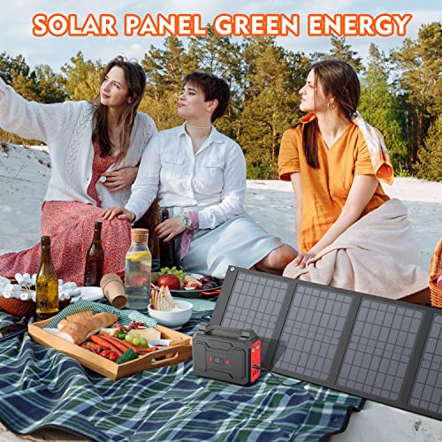 Apowking 40W Portable Solar Panels, Foldable Solar Panel Charger for 100-300W Portable Power Station, with Adjustable Kickstands, DC 12-15V Output, USB 3.0 Port for Camping Van RV Trip