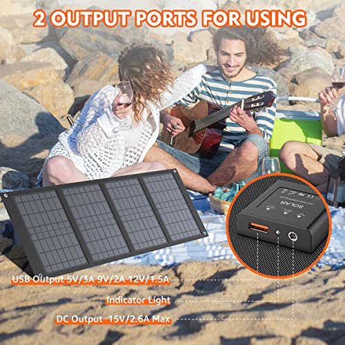 Apowking 40W Portable Solar Panels, Foldable Solar Panel Charger for 100-300W Portable Power Station, with Adjustable Kickstands, DC 12-15V Output, USB 3.0 Port for Camping Van RV Trip