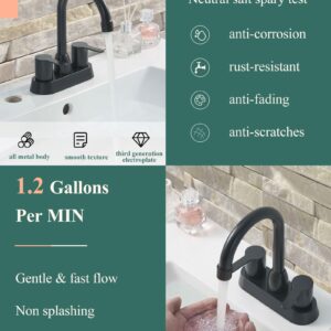 KUZOR Centerset Bathroom Faucets 2 Handle 3 Hole Bathroom Sink Faucet Matte Black Bathroom Faucet 4 Inch Swivel Spout with Pop Up Drain and Water Supply Hoses