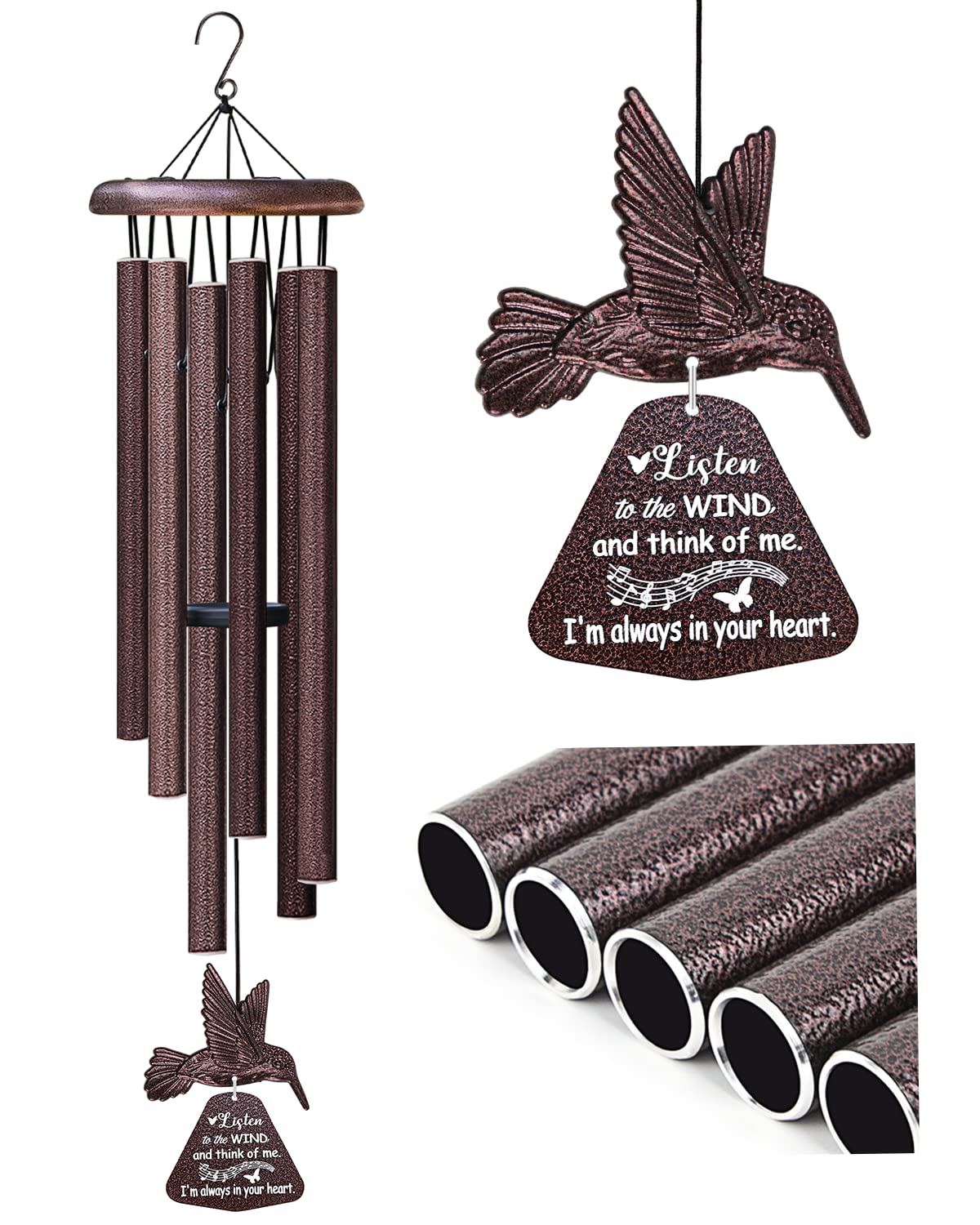 Sympathy Wind Chimes with Hummingbird Wind Spinner, Memorial Wind Chimes for Loss of Loved One Prime, Bereavement/Sympathy/Memorial Gift for Loss of Mother Father Husband Condolence Remembrance