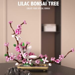 Nifeliz Lilac Bonsai Tree Toy Building Kit and Display Model, Unique Home Flower Bouquet Décor Ideas, A Creative and Relaxing Bonsai Tree Building Project for Adults, Botanical Collection(974 Pieces)