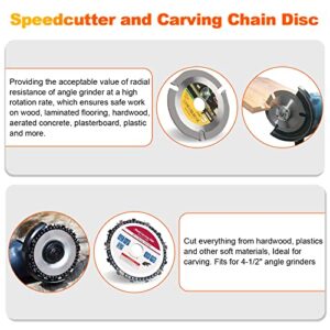 9Pcs Angle Grinder Carving Disc Kit Including 3 Wood Shaping Grinding Disc, Speedcutter, Wood Carving Chain Disc and 4 Sanding Wheels for 4" or 4 1/2" Angle Grinder for Woodworking Cutting and Shaping