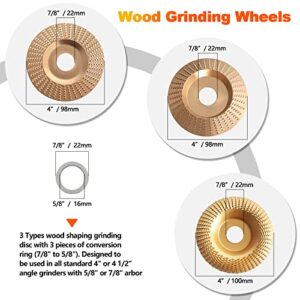 9Pcs Angle Grinder Carving Disc Kit Including 3 Wood Shaping Grinding Disc, Speedcutter, Wood Carving Chain Disc and 4 Sanding Wheels for 4" or 4 1/2" Angle Grinder for Woodworking Cutting and Shaping