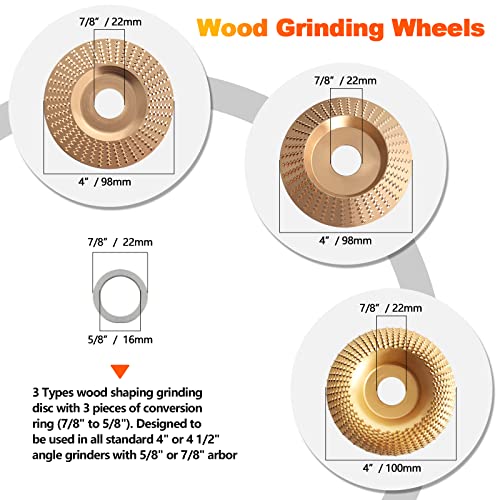 9Pcs Angle Grinder Carving Disc Kit Including 3 Wood Shaping Grinding Disc, Speedcutter, Wood Carving Chain Disc and 4 Sanding Wheels for 4" or 4 1/2" Angle Grinder for Woodworking Cutting and Shaping