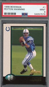 peyton manning 1998 bowman football rookie card #1 graded psa 9