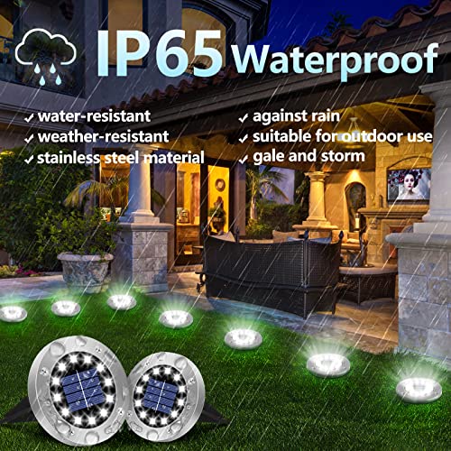 MIQIA Solar Ground Lights Outdoor, 12 Pack 12 LED Solar Garden Lights Waterproof, Super Bright in-Ground Lights, Solar Disk Lights for Yard, Walkway, Pathway, Patio, Lawm, Outdoor Decorations (White)