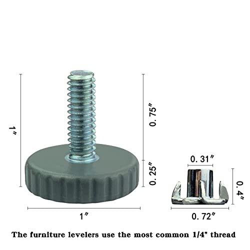 TWIG Table/Chair/Furniture Leveling Feet Screw On(1/4-20 * 1" High,12 Pcs,25mm Base),Adjustable Table/Chair/Wood Furniture Leg Levelers Screw in Threaded with Threaded Insert