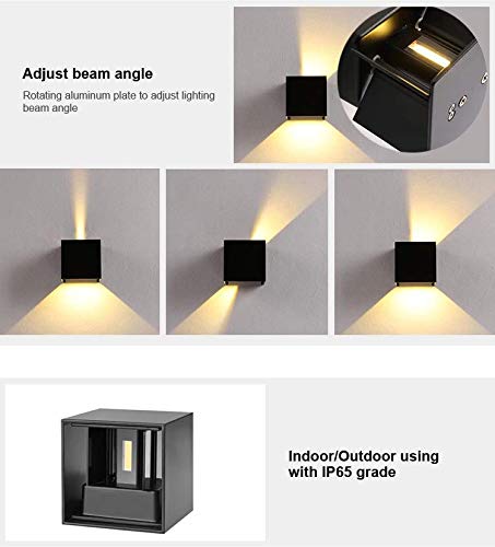 Wrasse 2pcs led Outdoor Wall Mounted Light 12W Wall Sconce 3000k Black Exterior Light Fixture 110v up Down Modern Cube Lighting for Outdoor Patio Decor House Light Villas Hotel (Matte Black 3000k)