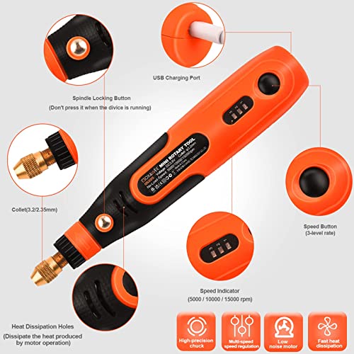 GOXAWEE Mini Cordless Rotary Tool with 105pcs Accessories, 5-Speed 18000rpm and USB Charging, Multi-Purpose Power Rotary Tool with 3.7V Li-ion Battery for Handmade Crafting and DIY Creations.