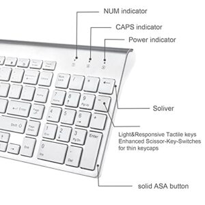 Wireless Keyboard and Mouse, USB Slim Compact Keyboard with Number pad, Ergonomics Quiet Keyboard Mouse for Laptop Computer PC Mac Windows, White Silver