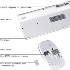 Wireless Keyboard and Mouse, USB Slim Compact Keyboard with Number pad, Ergonomics Quiet Keyboard Mouse for Laptop Computer PC Mac Windows, White Silver