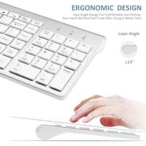 Wireless Keyboard and Mouse, USB Slim Compact Keyboard with Number pad, Ergonomics Quiet Keyboard Mouse for Laptop Computer PC Mac Windows, White Silver