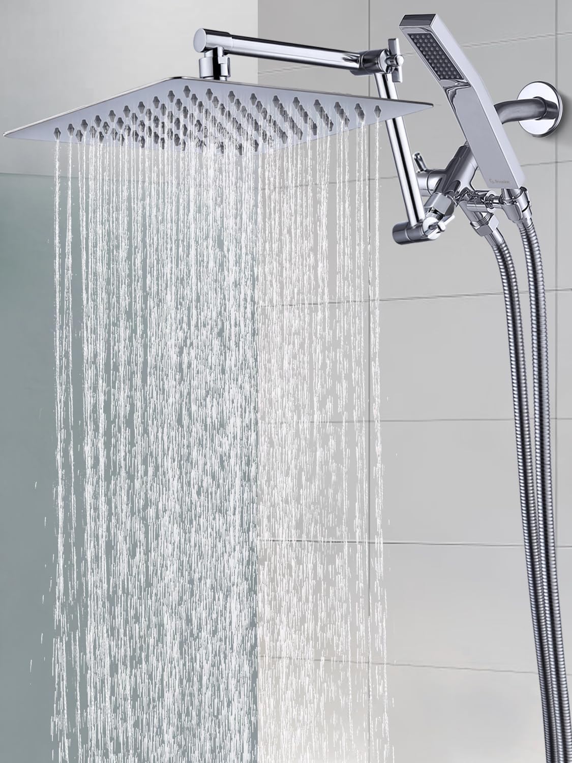 G-Promise All Metal 10 Inch Rainfall Shower Head with Handheld Spray Combo| 3 Settings Diverter|Adjustable Extension Arm with Lock Joints |71 Inches Stainless Steel Hose (chrome)