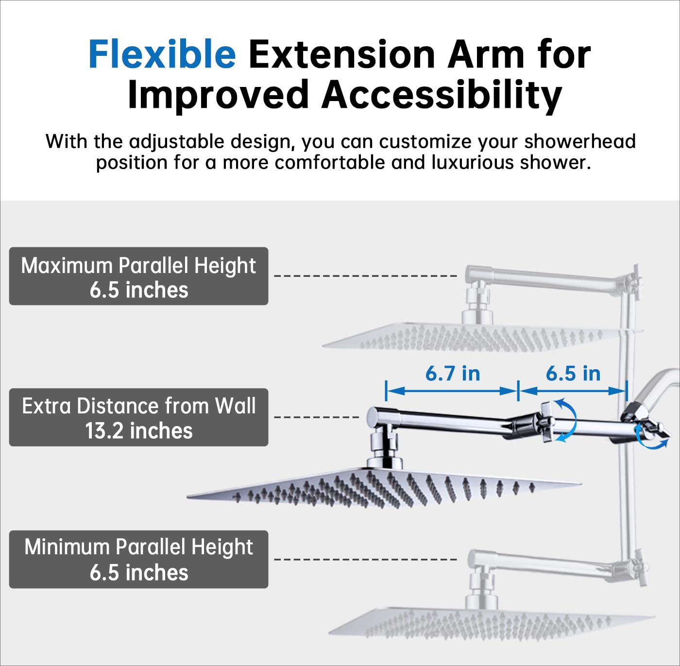 G-Promise All Metal 10 Inch Rainfall Shower Head with Handheld Spray Combo| 3 Settings Diverter|Adjustable Extension Arm with Lock Joints |71 Inches Stainless Steel Hose (chrome)