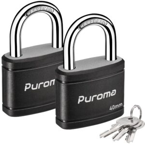 puroma 2 pack keyed padlock with 3 keys, 1.1 inch locker lock 40mm heavy-duty locks for gate fence hasp cabinet toolbox school gym locker (black)