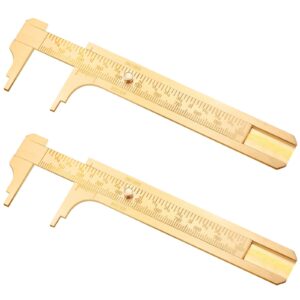 2 pcs brass vernier caliper pocket caliper handy caliper measuring mini tool double scale sliding gauge metal pocket ruler for bead wire jewels rings measurement(simple style) (2)