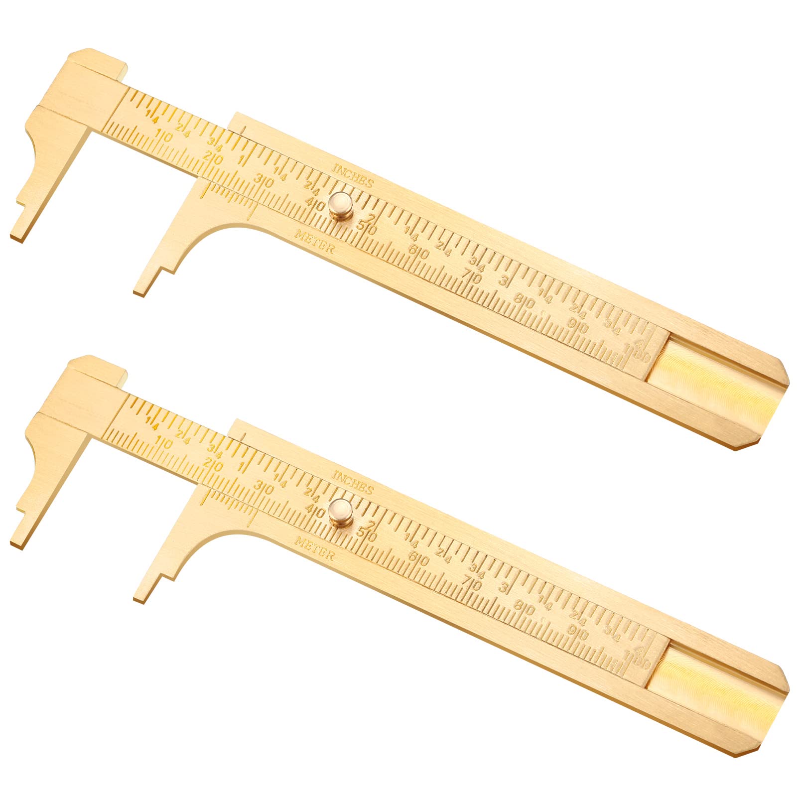 2 Pcs Brass Vernier Caliper Pocket Caliper Handy Caliper Measuring Mini Tool Double Scale Sliding Gauge Metal Pocket Ruler for Bead Wire Jewels Rings Measurement(Simple Style) (2)