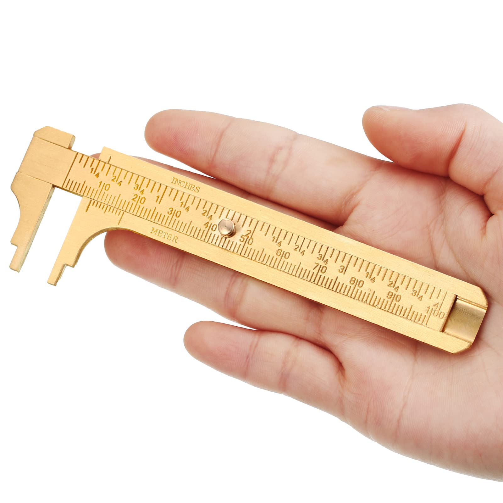 2 Pcs Brass Vernier Caliper Pocket Caliper Handy Caliper Measuring Mini Tool Double Scale Sliding Gauge Metal Pocket Ruler for Bead Wire Jewels Rings Measurement(Simple Style) (2)