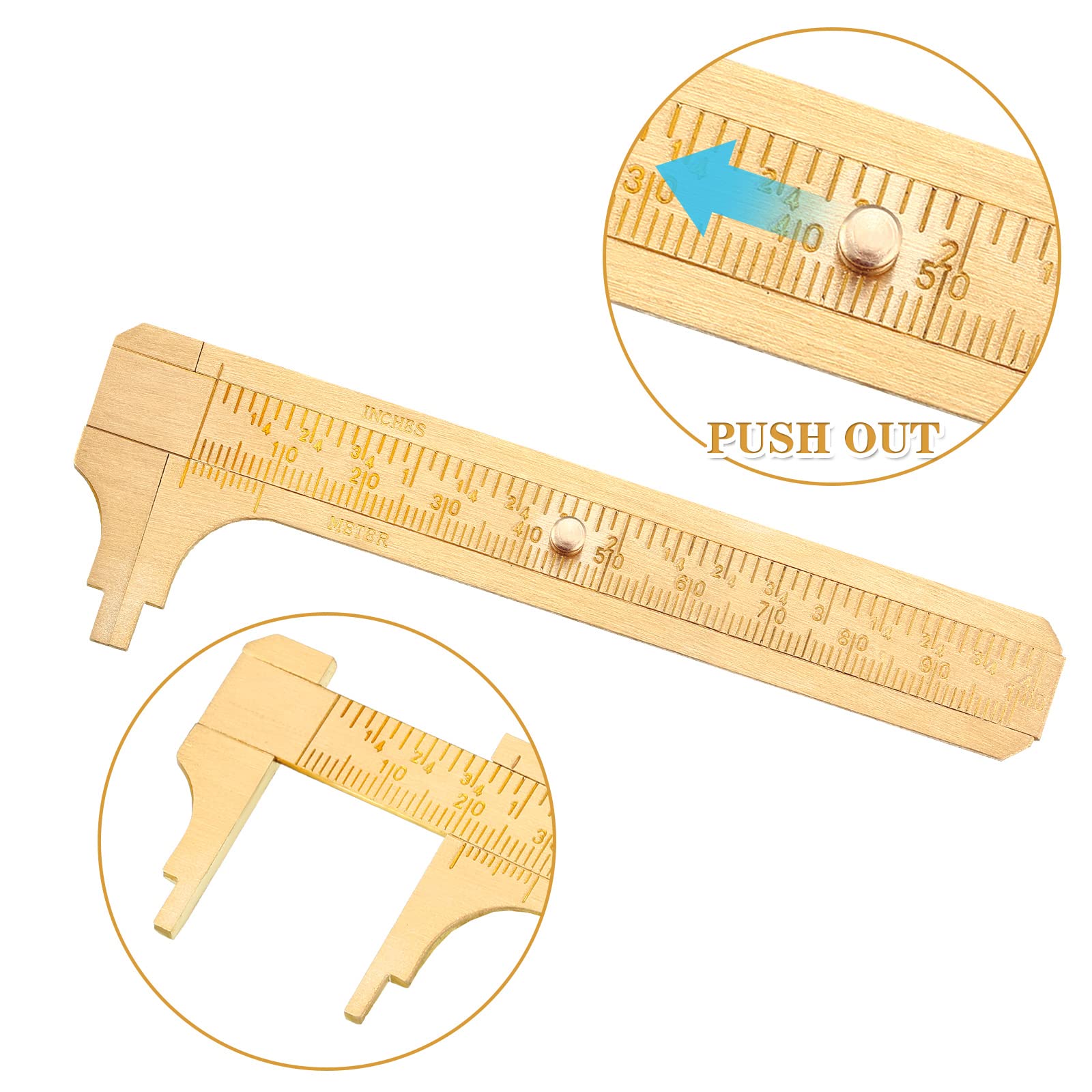 2 Pcs Brass Vernier Caliper Pocket Caliper Handy Caliper Measuring Mini Tool Double Scale Sliding Gauge Metal Pocket Ruler for Bead Wire Jewels Rings Measurement(Simple Style) (2)