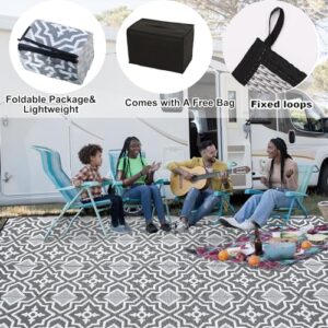 Outdoor Rugs 9x12 for Patios Clearance ,Waterproof Patio Rug, Rv Outdoor Mats, Plastic Straw Camping Rugs for Outside, Grey Lightweight Area Rug for Backyard, Deck, Picnic,Beach,Pool.. (9' x 12' Gray)