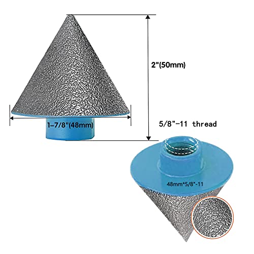 Diamond Beveling Chamfer Bit 1-7/8" (48mm) Dia x 5/8"-11 Threads for Marble Glass Granite Countersink Bits Existing Holes Trimming (Blue)