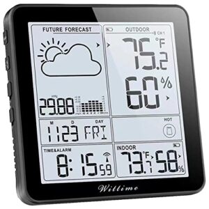 wittime 2180 weather station with atomic clock indoor outdoor thermometer wireless wireless temperature and humidity monitor inside outside with sensor battery powered