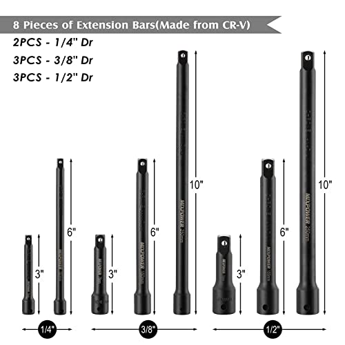 MIXPOWER 18-Piece Drive Tool Accessory Set, Includes Socket Adapters, Extensions and Universal Joints and Impact Coupler, Professional Socket Accessories Set