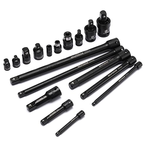 MIXPOWER 18-Piece Drive Tool Accessory Set, Includes Socket Adapters, Extensions and Universal Joints and Impact Coupler, Professional Socket Accessories Set