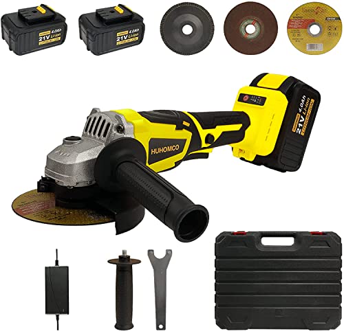 21V Cordless Angle Grinder Brushless with 2pcs 4.0Ah Battery, Charger, 125mm, 10000rpm, 3 Cutting Wheels Accessories and Carrying Case, for Cutting and Grinding