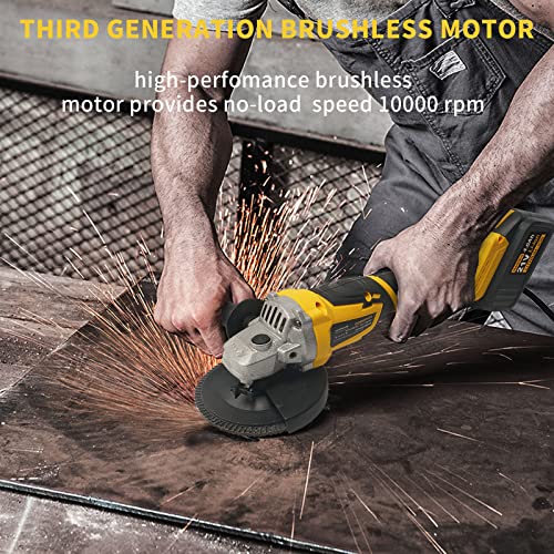 21V Cordless Angle Grinder Brushless with 2pcs 4.0Ah Battery, Charger, 125mm, 10000rpm, 3 Cutting Wheels Accessories and Carrying Case, for Cutting and Grinding