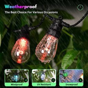 Outdoor String Lights Color Changing - 48FT Sync with Music Led Patio Lights Outdoor Waterproof with App and Remote Hanging 15 RGB Bulb Create Ambience for Garden, Cafe, Backyard, Christmas, Party