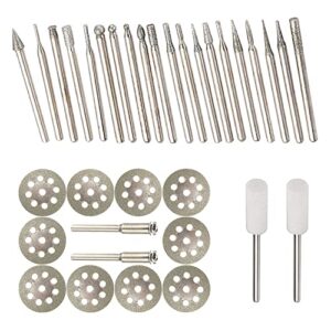 diamond burr set for dremel rotary tool grinding cutting bur bit stone glass tile jewelry engraving rock etching masonry 1/8” die grinder carving cutter metal engraver kit notching lapidary - 32pc set