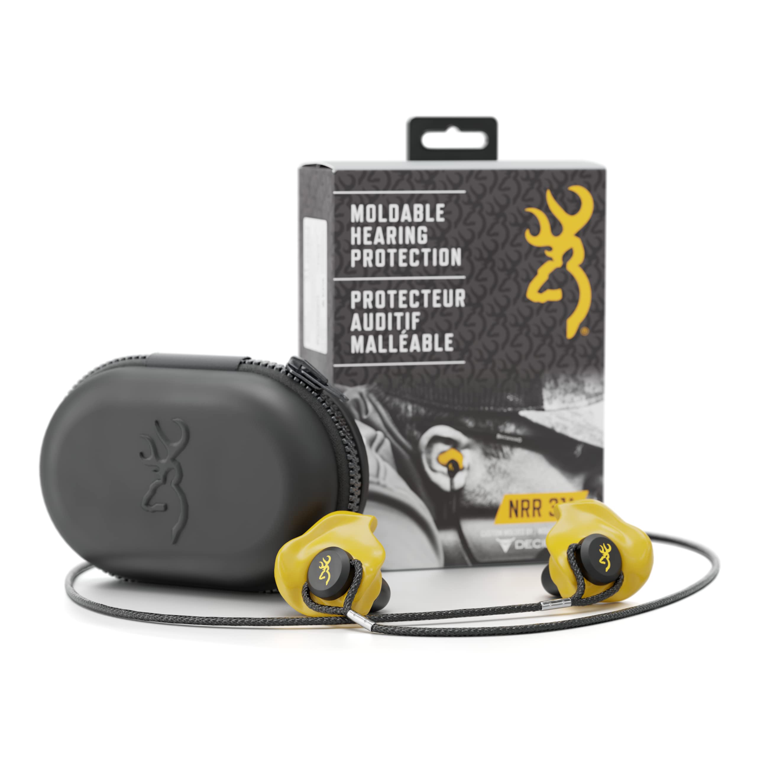 Browning Hearing Protection for Shooting by Decibullz Custom-Molded Earplugs, 31-Decibel Noise Reduction Rating (NRR), Includes Lanyard and Travel Case